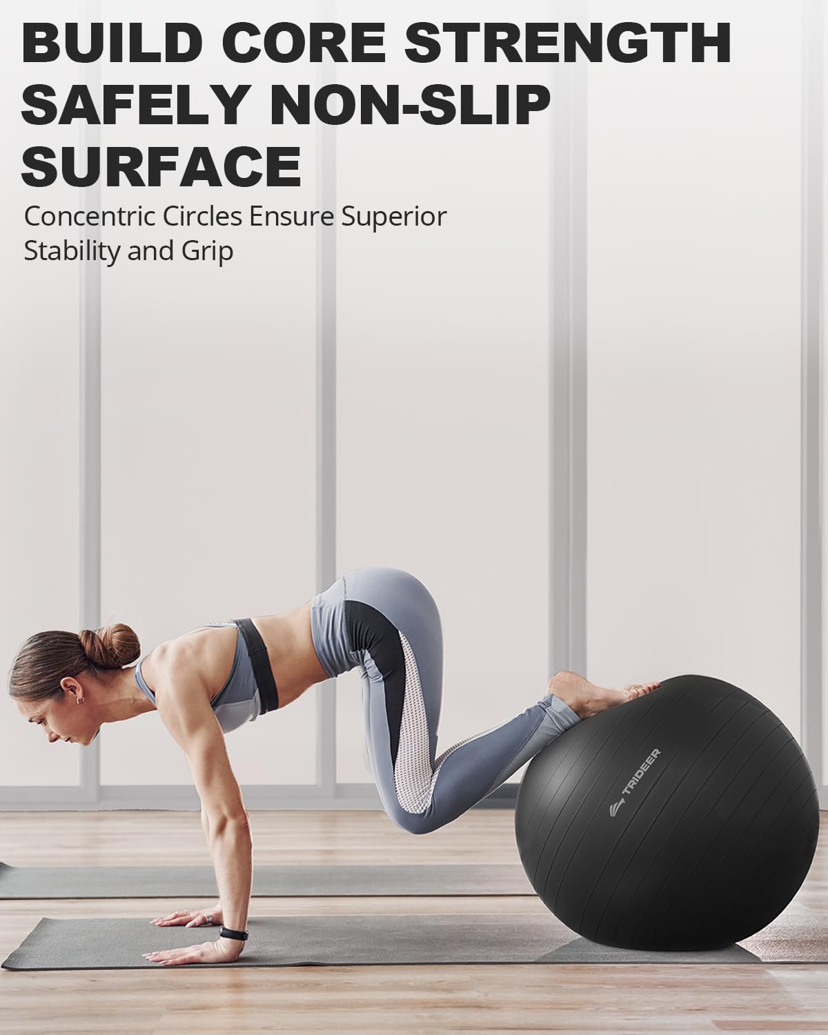 Trideer Extra Thick Yoga Ball Exercise Ball, 5 Sizes Ball Chair, Heavy Duty Swiss Ball for Balance, Stability, Pregnancy, Physical Therapy, Quick Pump Included (Black, L (58-65cm))