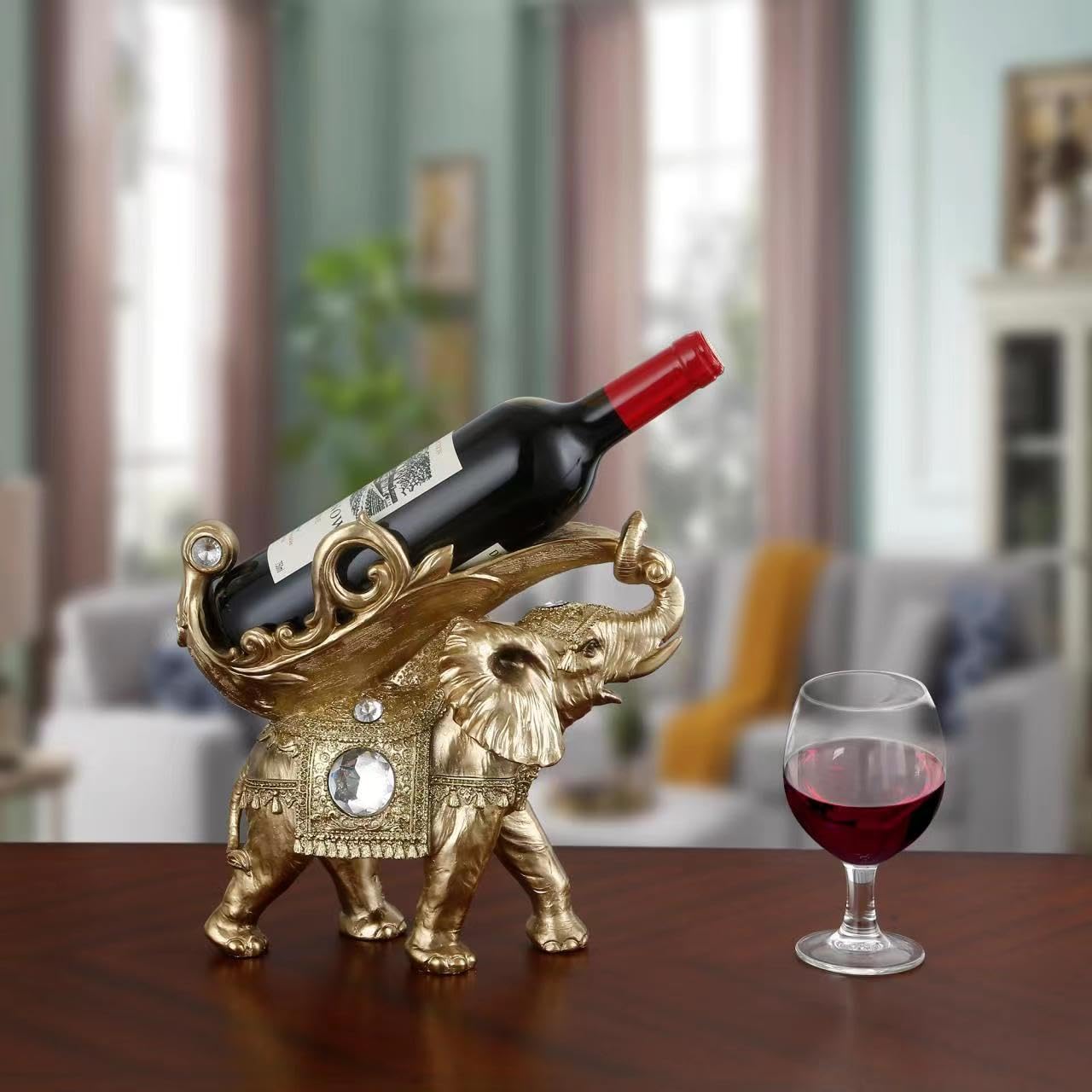 ICE ARMOR George S. Chen Imports Golden Thai Elephant Wine Holder 11 1/4" Wide Statue Figurine (7888216)