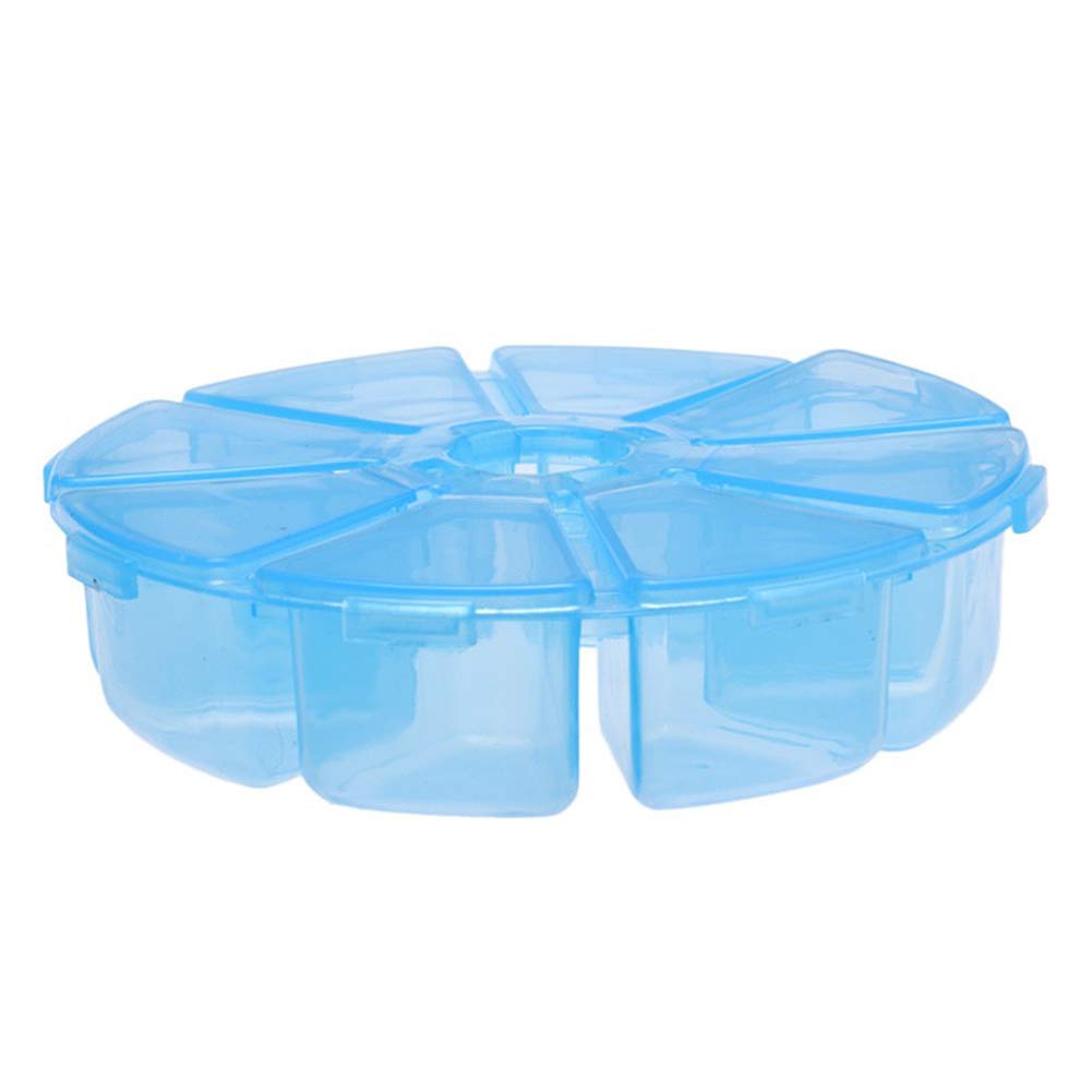 AKOAK 1 Pack Round 8-Compartment Storage Box, Easy to Carry, for Storing Earrings, Rings, Beads, Rhinestones, Pills and More (Blue)