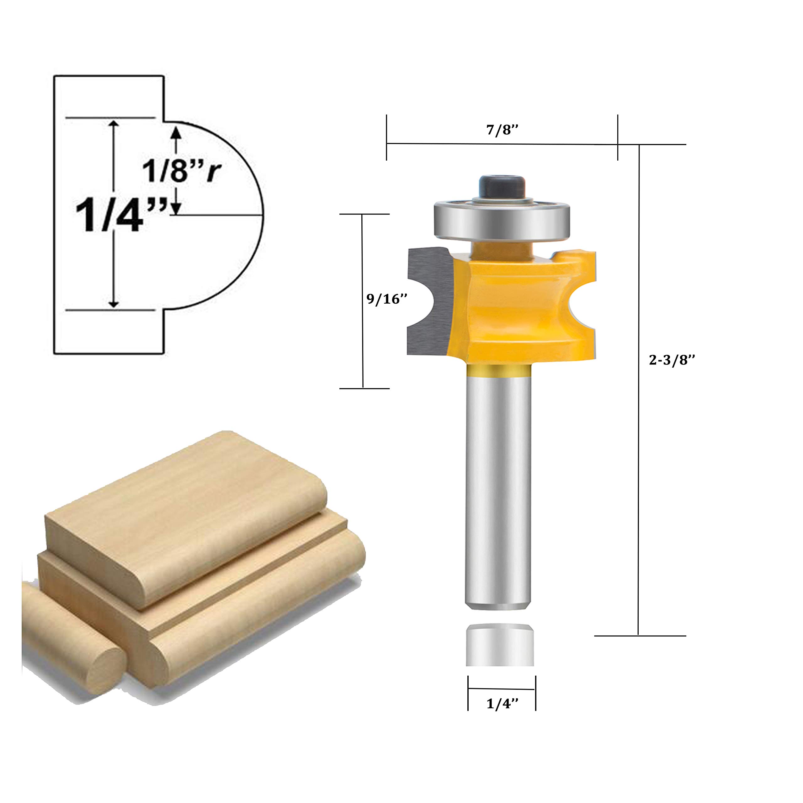 OLETBE Router Bits 1/4 Inch Shank Bullnose Bit 5PCS,Half Round Bearing Cabinet Shelf Door Edge Cutting Bits, Radius 1/8" 3/16" 1/4" 5/16" 3/8", Woodworking Milling Cutter CNC Tool(Panel)
