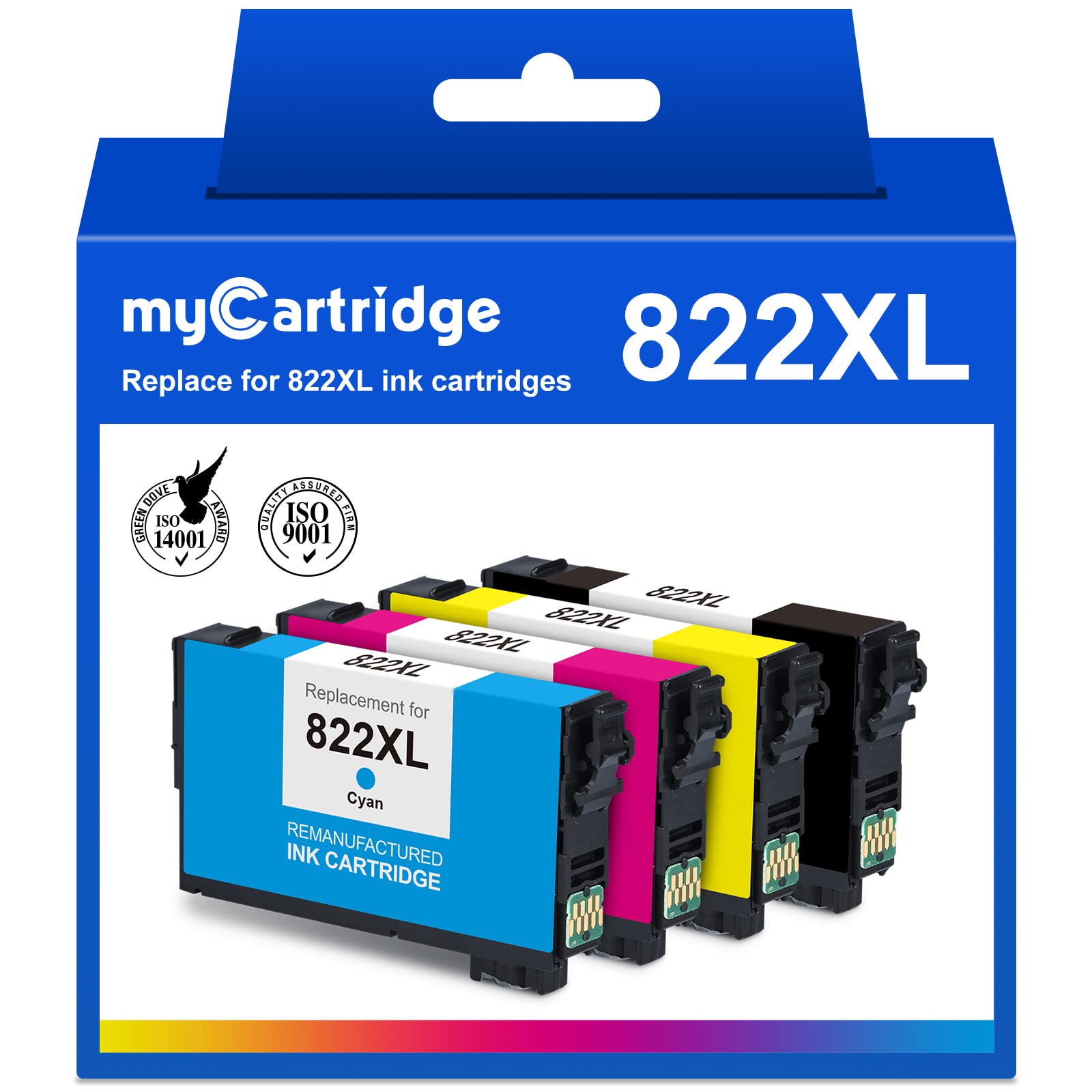 MYCARTRIDGE Remanufactured Ink Cartridge Replacement for Epson 822XL 822 XL T822XL Fit for Workforce Pro WF-4830 WF-3820 WF-4834 WF-4820 Printer (Black, Cyan, Yellow, Magenta, 4-Pack)