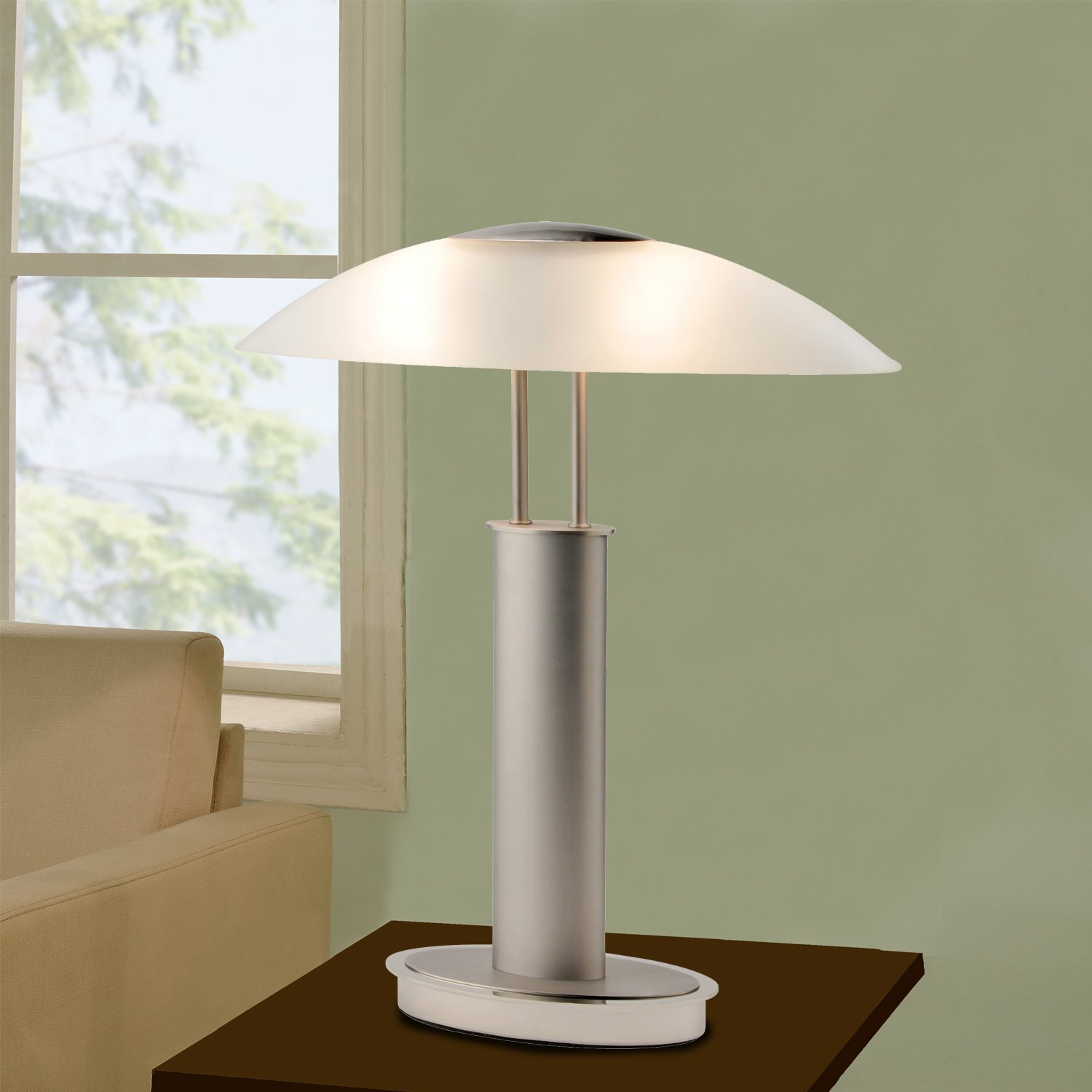 Artiva USA Avalon 9476TCM Touch-switch Table Lamp, Frosted Canoe Glass Shade, Satin Nickel and Chrome Finish