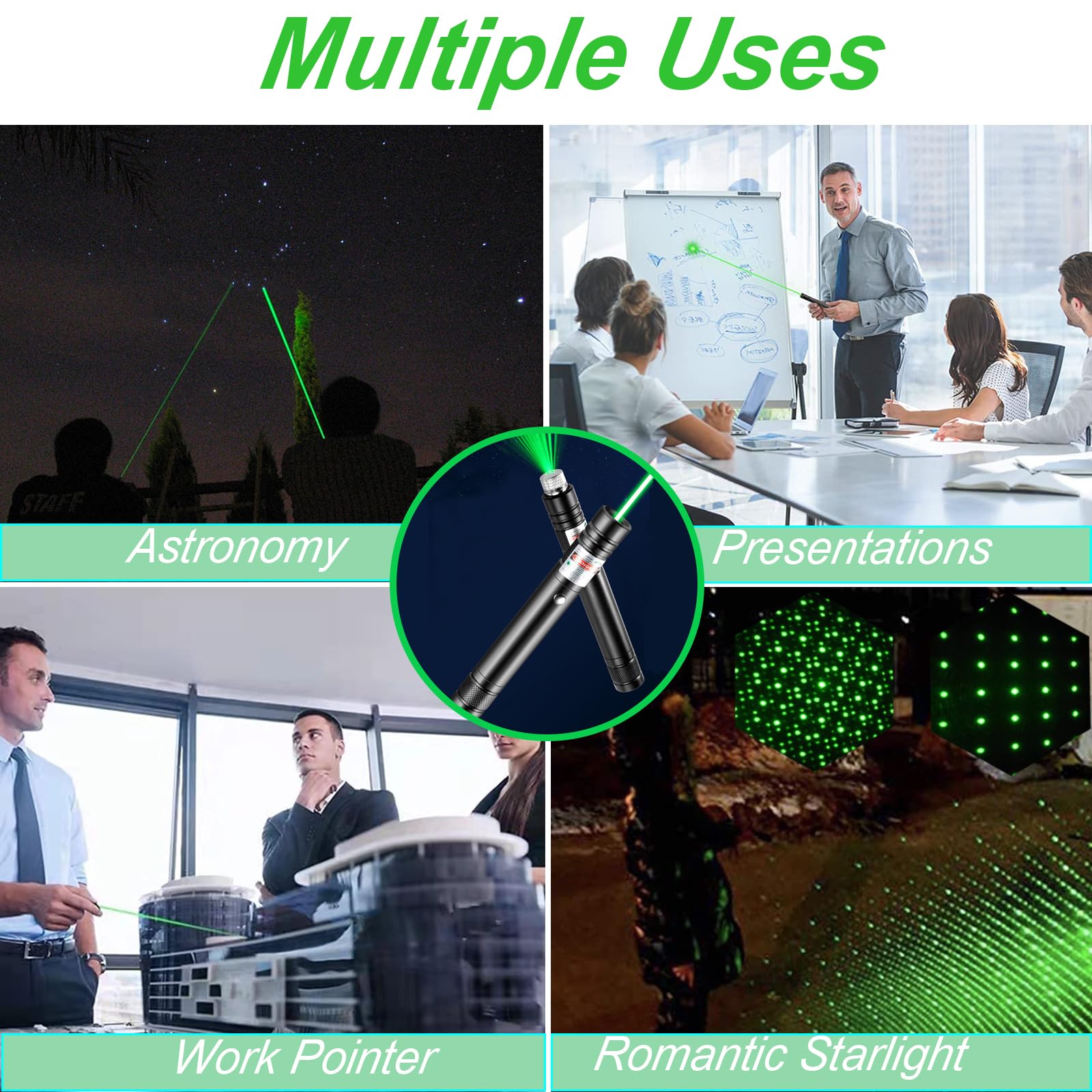 Green Laser Pointer High Power, High Power Laser Pointer Long Range Strong Green Laser Light Pointer USB Rechargeable Lazer Pointer Pen for Presentations Teaching Astronomy Hunting High Laser Pointer