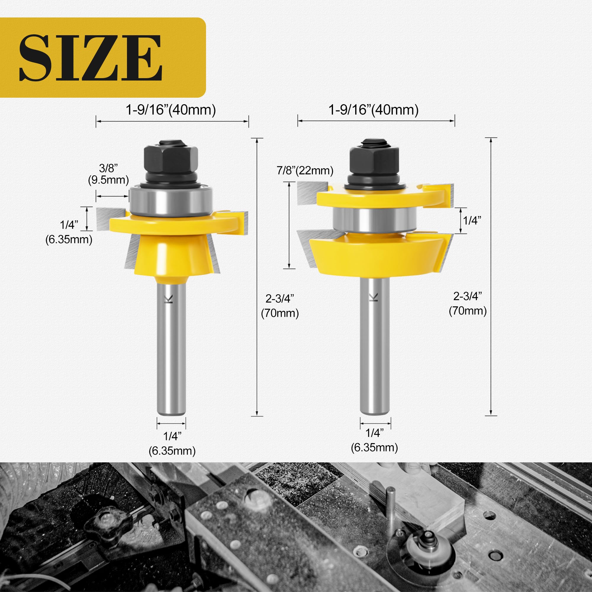 ASNOMY 2Pcs Shaker Rail and Stile Router Bits for Cabinet Door, 1/4 Inch Shank Woodworking Tongue and Groove Router Bit for Cabinet Door
