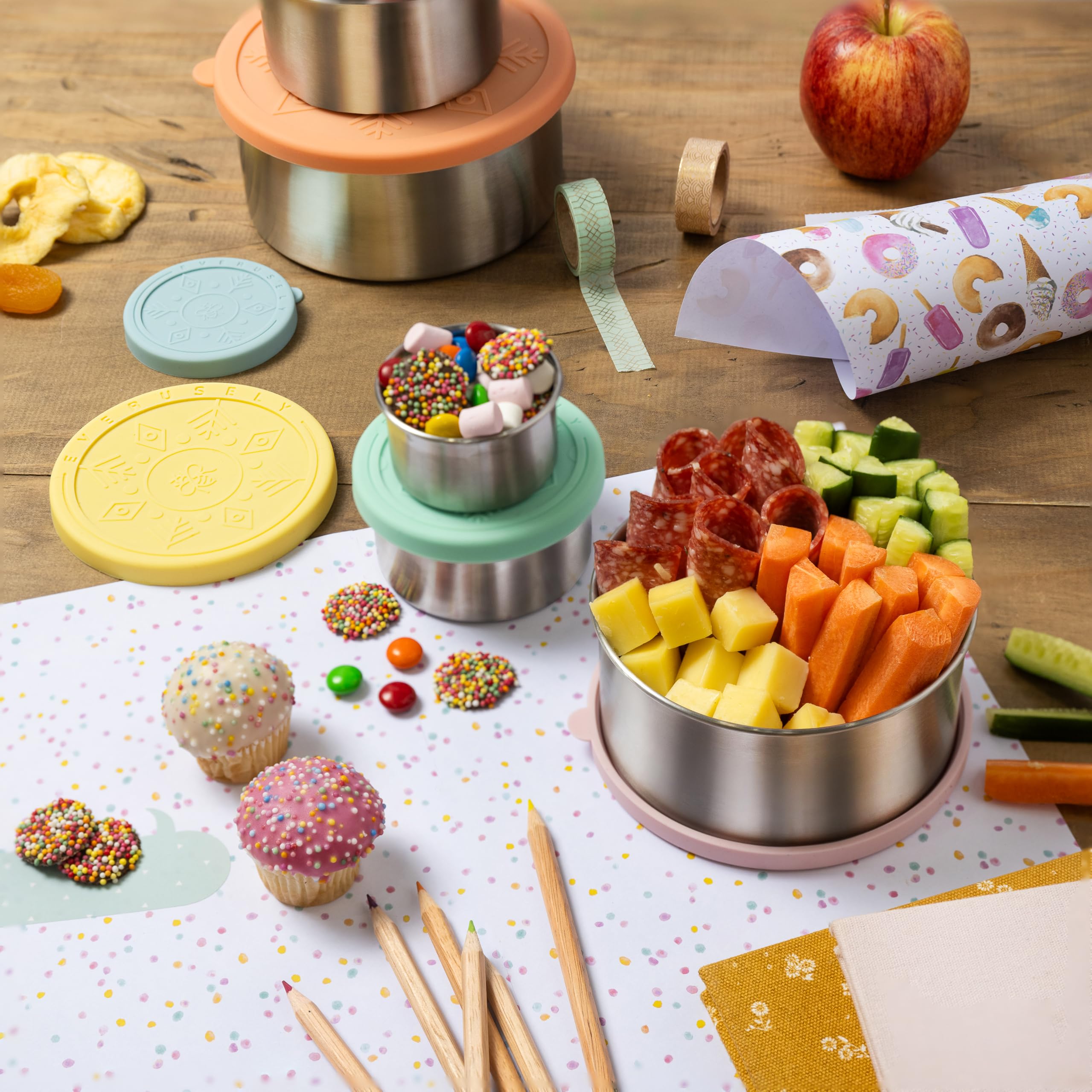 Everusely Stainless Steel Containers With Lids, Stackable Toddler Snack Containers, Leak-Proof Stainless Steel Lunch Box for Kids, Metal Food Storage Containers, Bento Box for Salad, Kids Lunch Box