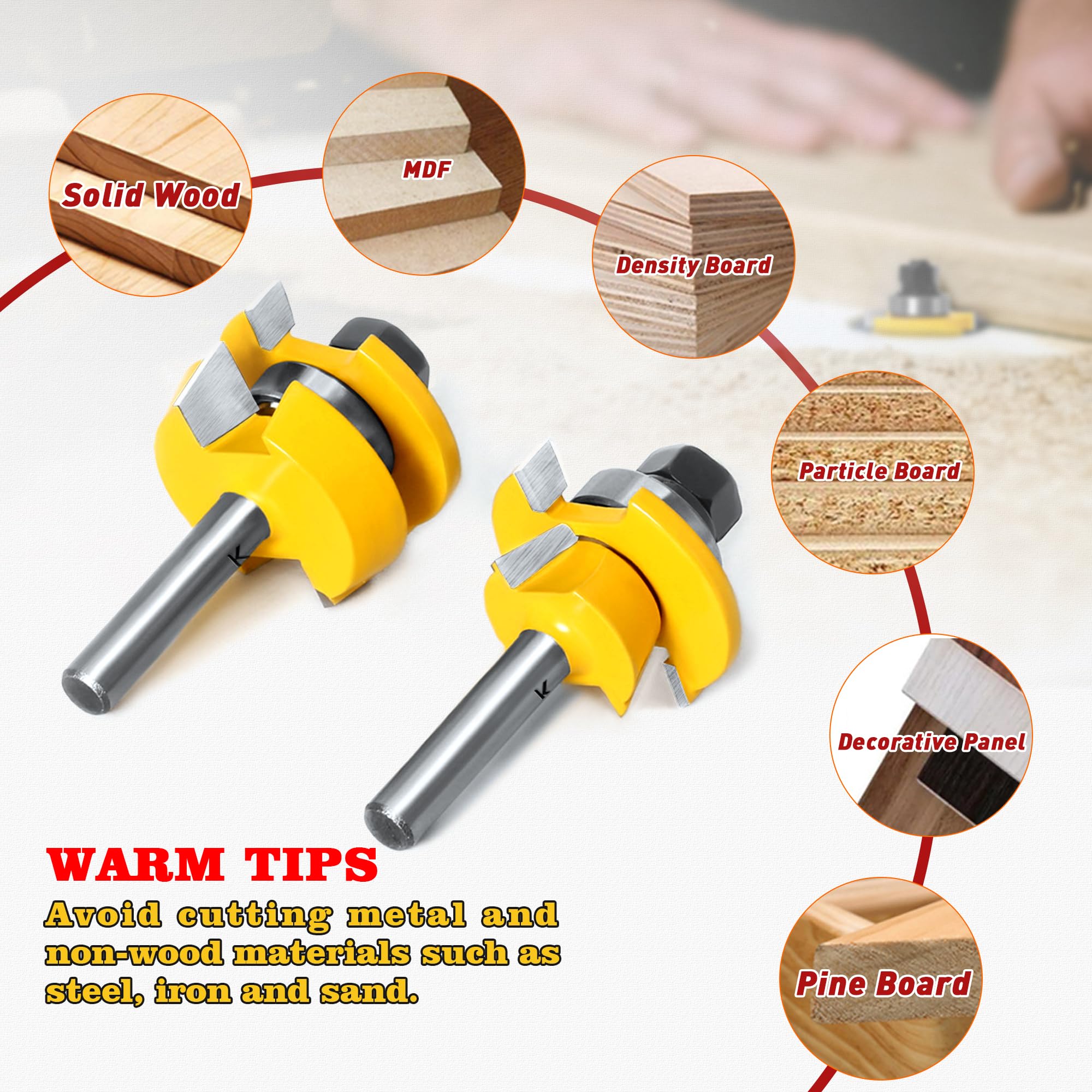 ASNOMY 2Pcs Shaker Rail and Stile Router Bits for Cabinet Door, 1/4 Inch Shank Woodworking Tongue and Groove Router Bit for Cabinet Door