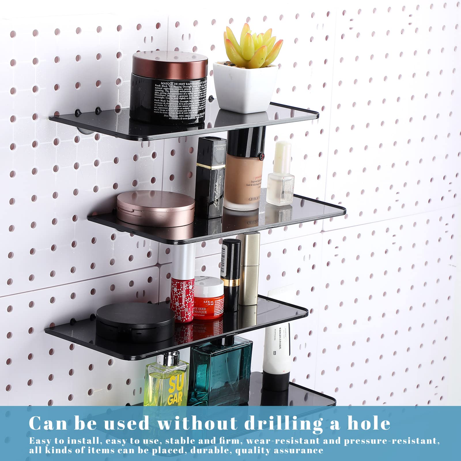 Nuanchu 8 Set Pegboard Wall Mount Display Organizer Kit - Plastic Pegboard Panels for Garage Kitchen Living Room Office No Drilling to Wall, No Drilling Required, 10 x 10 Inch(White)