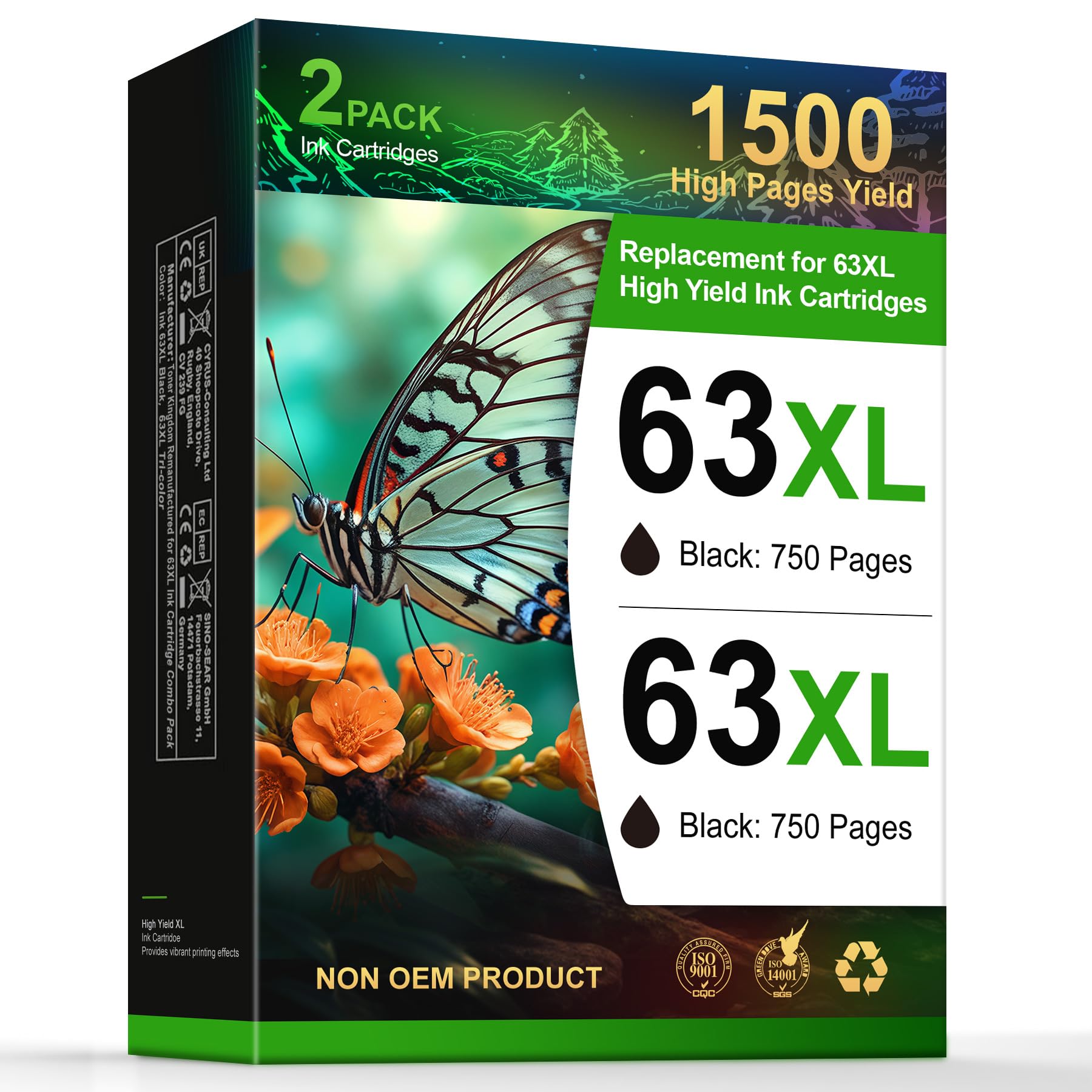 Toner Kingdom Remanufactured Ink Cartridge Replacement for HP 63XL Black Ink Cartridge for HP Officejet 3830 4650 5255 3832 Envy 4520 4512 4516 Deskjet 1112 3630 3634 3639 2132 Ink Printer (2 Black)