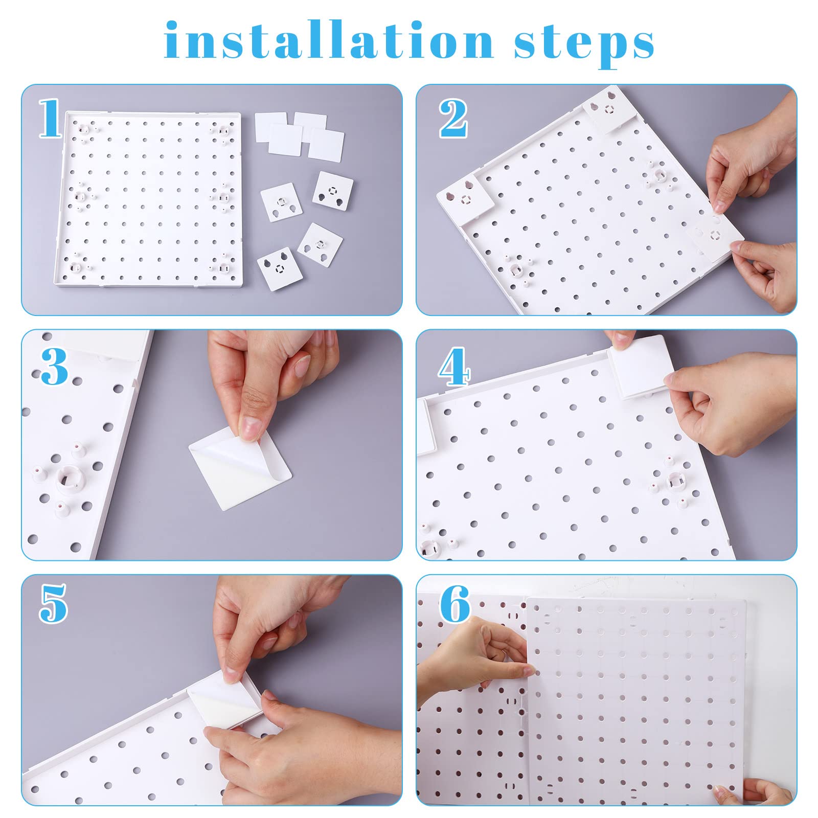 Nuanchu 8 Set Pegboard Wall Mount Display Organizer Kit - Plastic Pegboard Panels for Garage Kitchen Living Room Office No Drilling to Wall, No Drilling Required, 10 x 10 Inch(White)