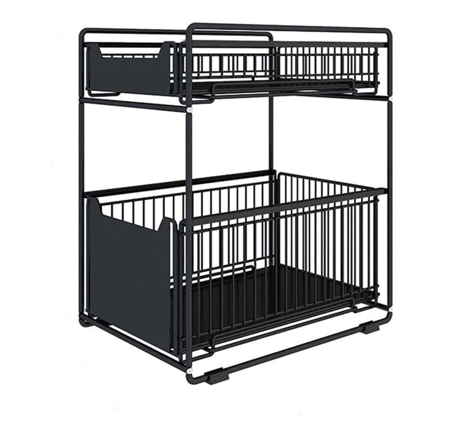 KirinRen Stackable 2-Tie Under Sink Cabinets Organizer With Sliding Storage Drawer, Pull Out Cabinets Organizer Shelf, Sliding Basket Organizer Drawer For Kitchen, Bathroom, Office (black)