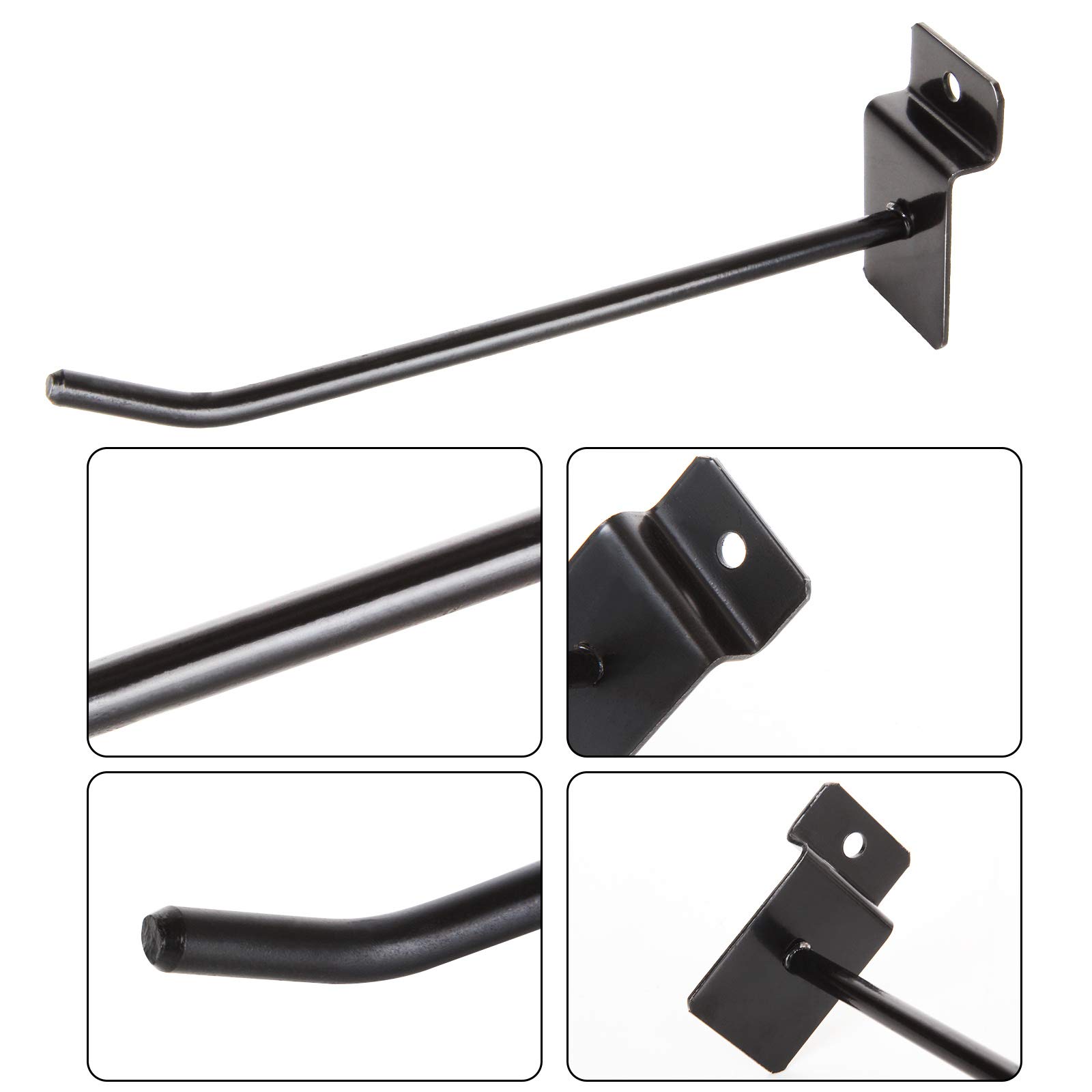 32Pack Slatwall Hooks, 8” Heavy Duty Panel Display Hooks, Commercial Grade Slat Board Hooks for Panel, 1/8” Thickness Metal Slatwall Deluxe Hooks for Garage Shop Retail Display, Black
