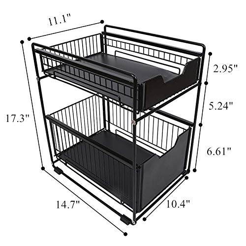 KirinRen Stackable 2-Tie Under Sink Cabinets Organizer With Sliding Storage Drawer, Pull Out Cabinets Organizer Shelf, Sliding Basket Organizer Drawer For Kitchen, Bathroom, Office (black)