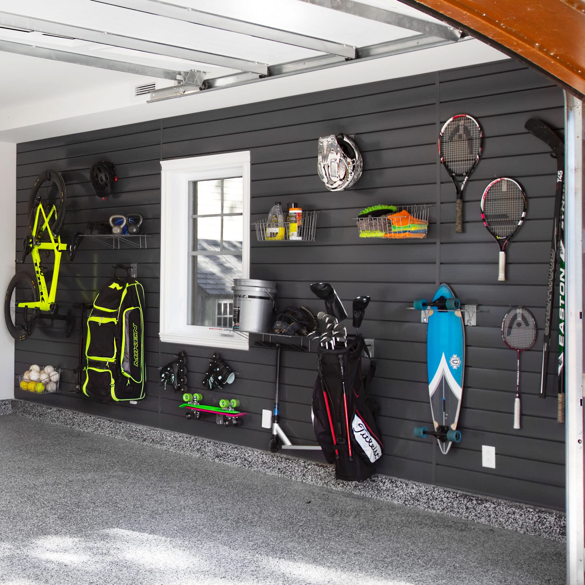 Proslat Garage Storage PVC Slatwall Panels - 4 Packs of 8 ft. x 4 ft. Sections (40 Single Slats which make up 128 sq.ft) (Charcoal) (Dark Gray)