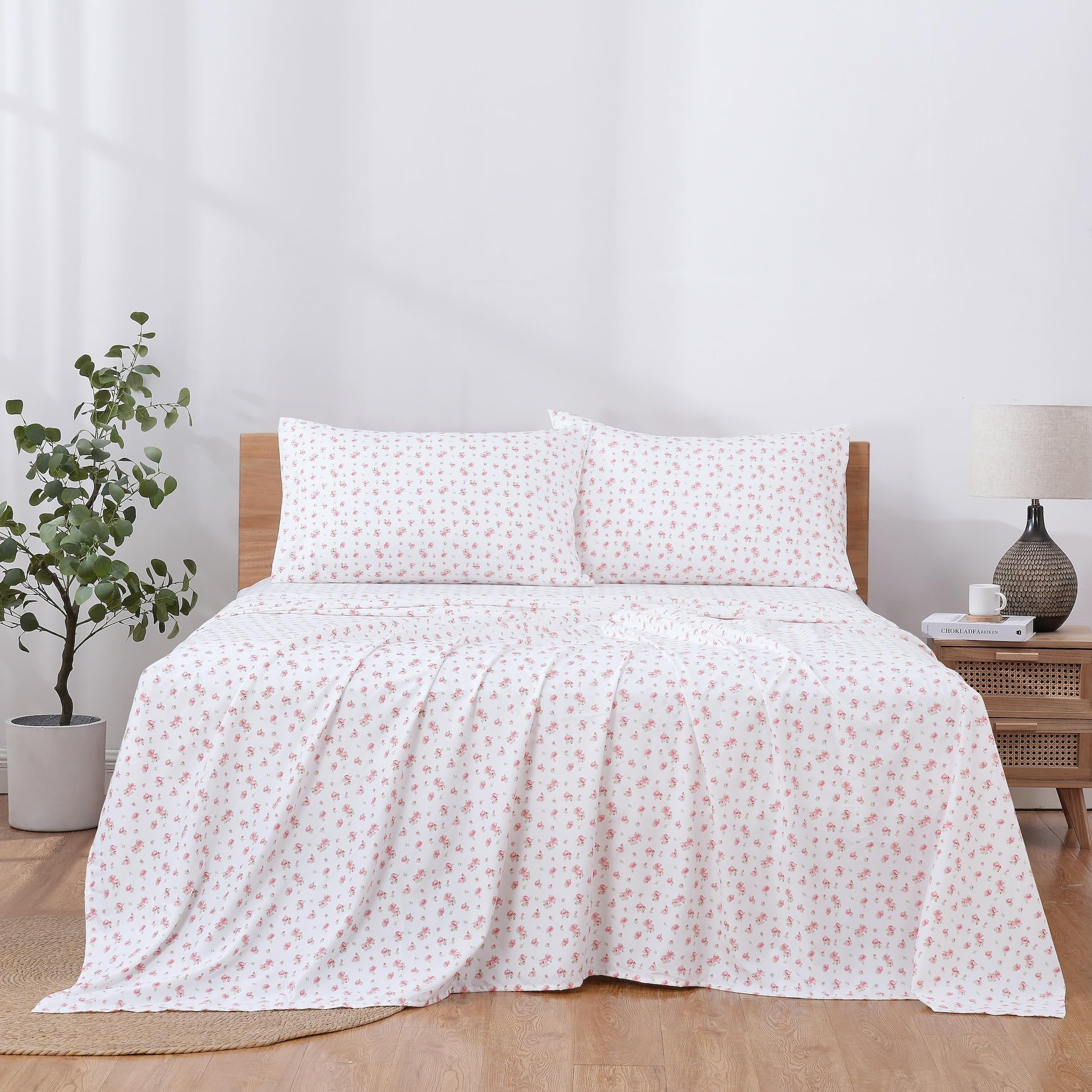 Modern Threads Soft Microfiber Printed Sheets - Luxurious Microfiber Bed Sheets - Includes Flat Sheet, Fitted Sheet with Deep Pockets, & Pillowcases Ivory Queen