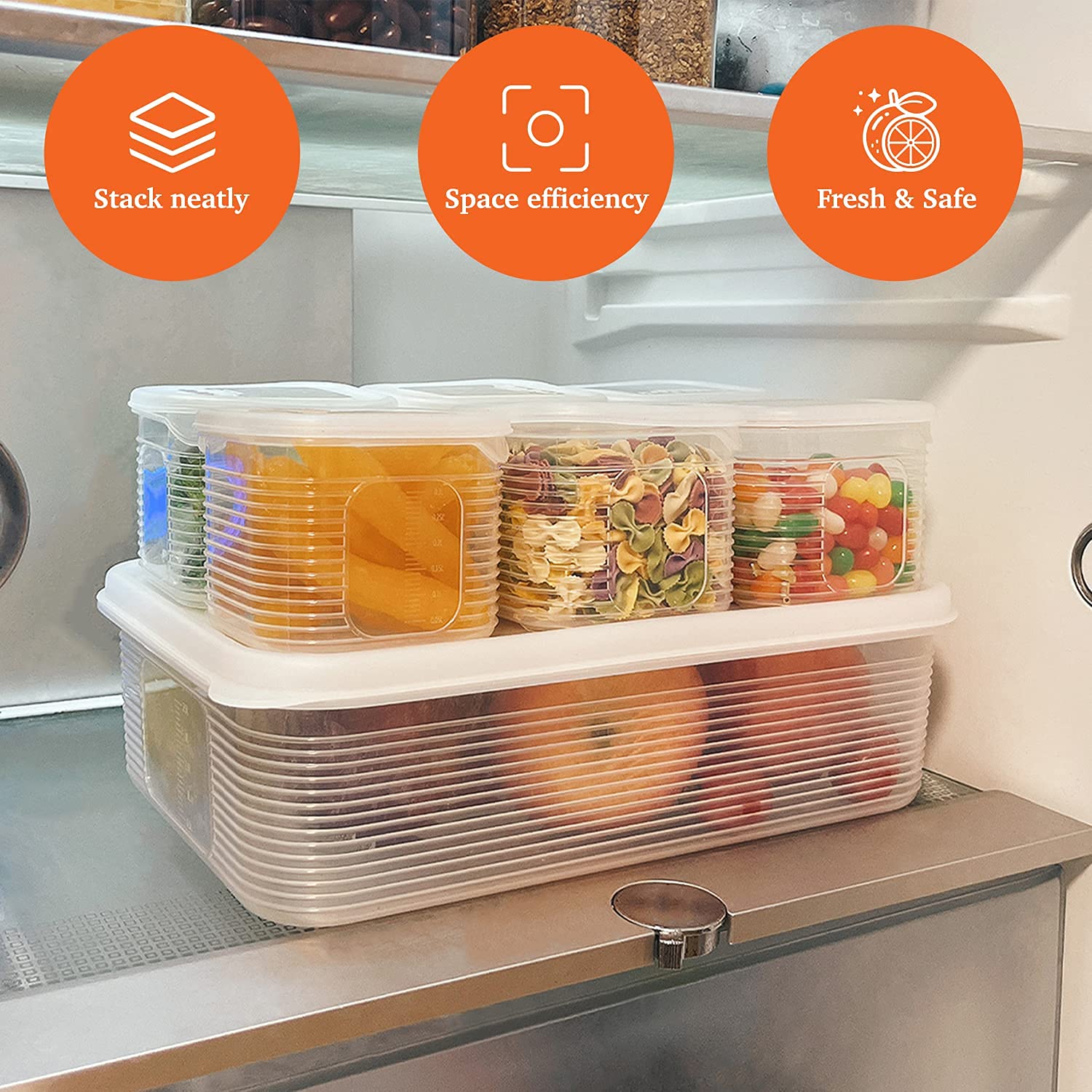TeTeBak Food Storage Containers with Lids Airtight - 6PCS Removable Individual BPA-Free Plastic Food Containers for Pantry Organization and Storage, Stackable Meal Prep Containers Reusable (6PCS-128OZ-Meal-Prep)