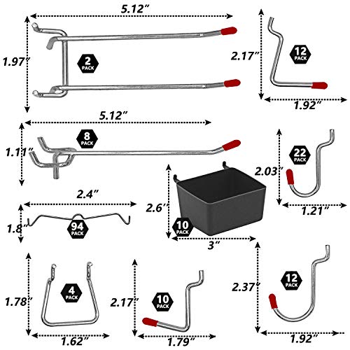 228PKS Pegboard Hooks Assortment with Metal Hooks Sets, Pegboard Bins, Peg Locks for Organizing Storage System Tools Accessories