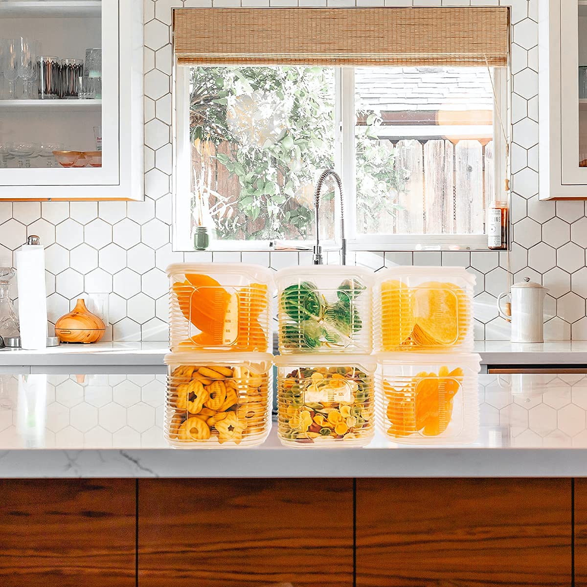 TeTeBak Food Storage Containers with Lids Airtight - 6PCS Removable Individual BPA-Free Plastic Food Containers for Pantry Organization and Storage, Stackable Meal Prep Containers Reusable (6PCS-128OZ-Meal-Prep)