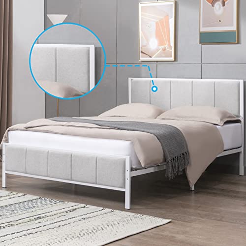 Mjkone California King Size Bed Frame, Linen Upholstered Platform Bed Bedroom, Bed Frame with Channel Tufted Headboard, No Box Spring Needed Light Gray