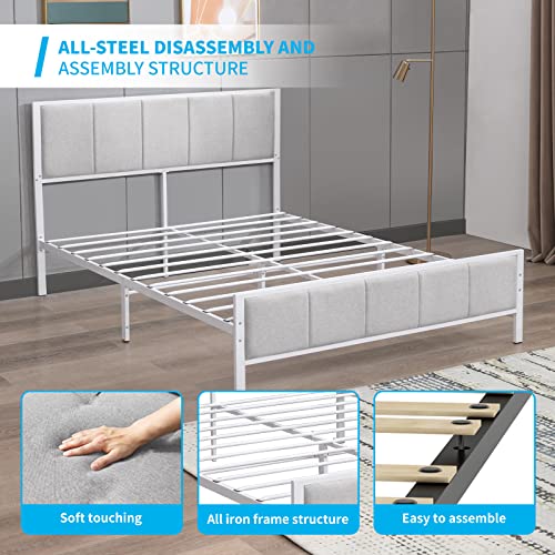 Mjkone California King Size Bed Frame, Linen Upholstered Platform Bed Bedroom, Bed Frame with Channel Tufted Headboard, No Box Spring Needed Light Gray