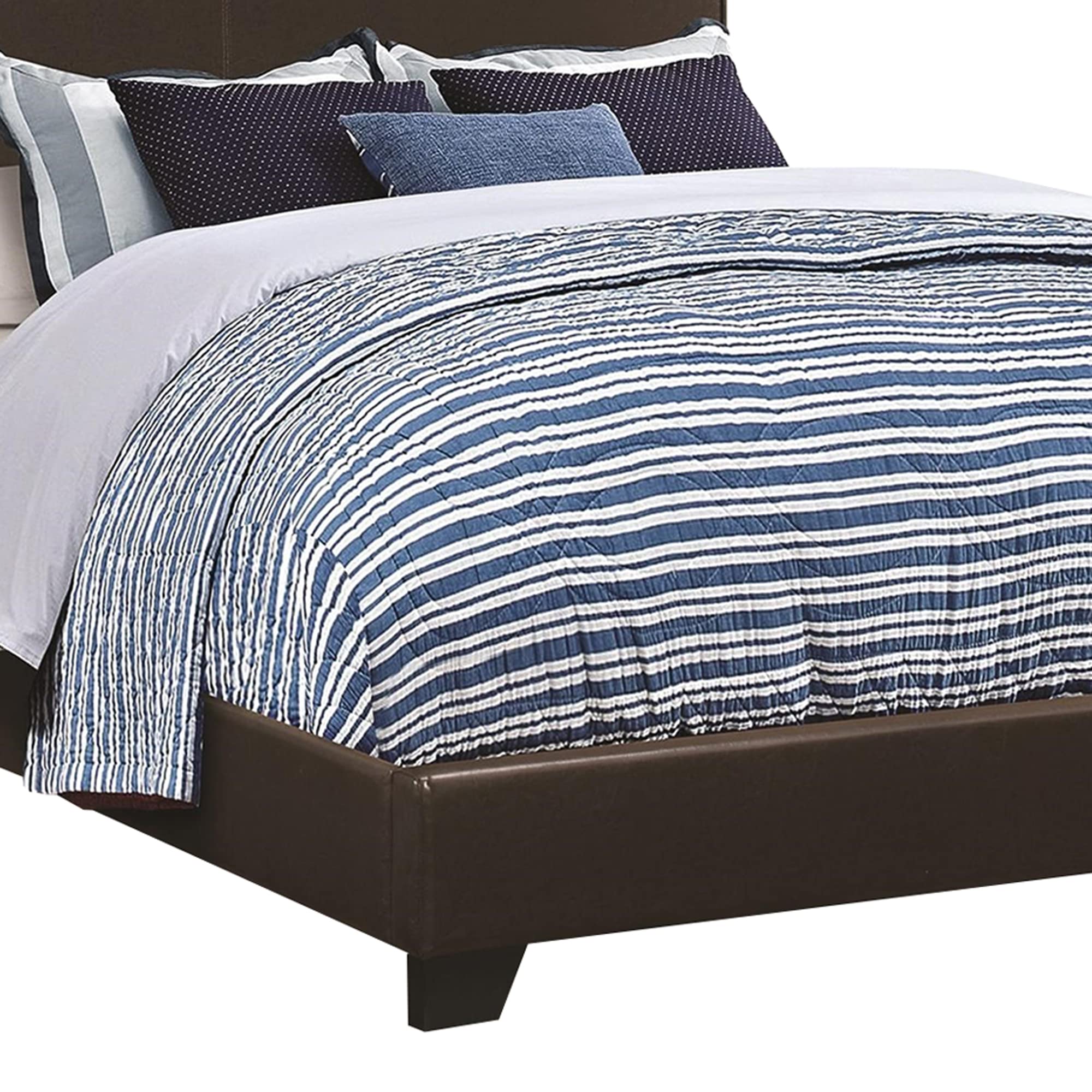 Benjara Leather Upholstered California King Size Platform Bed, Brown