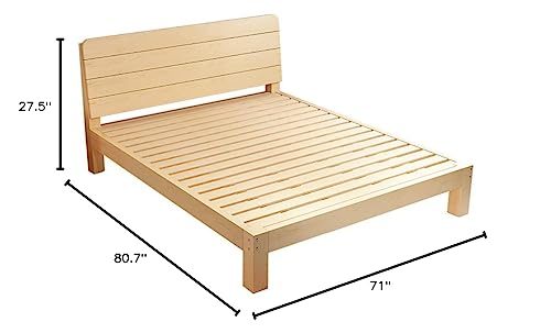 LITFAD Contemporary Pine Wood Platform Bed Natural Wood Bed Frame with Headboard Wooden Slats Support Bed (No Box Spring Needed) - Storage Not Included Single Bed Full-Covered, California King