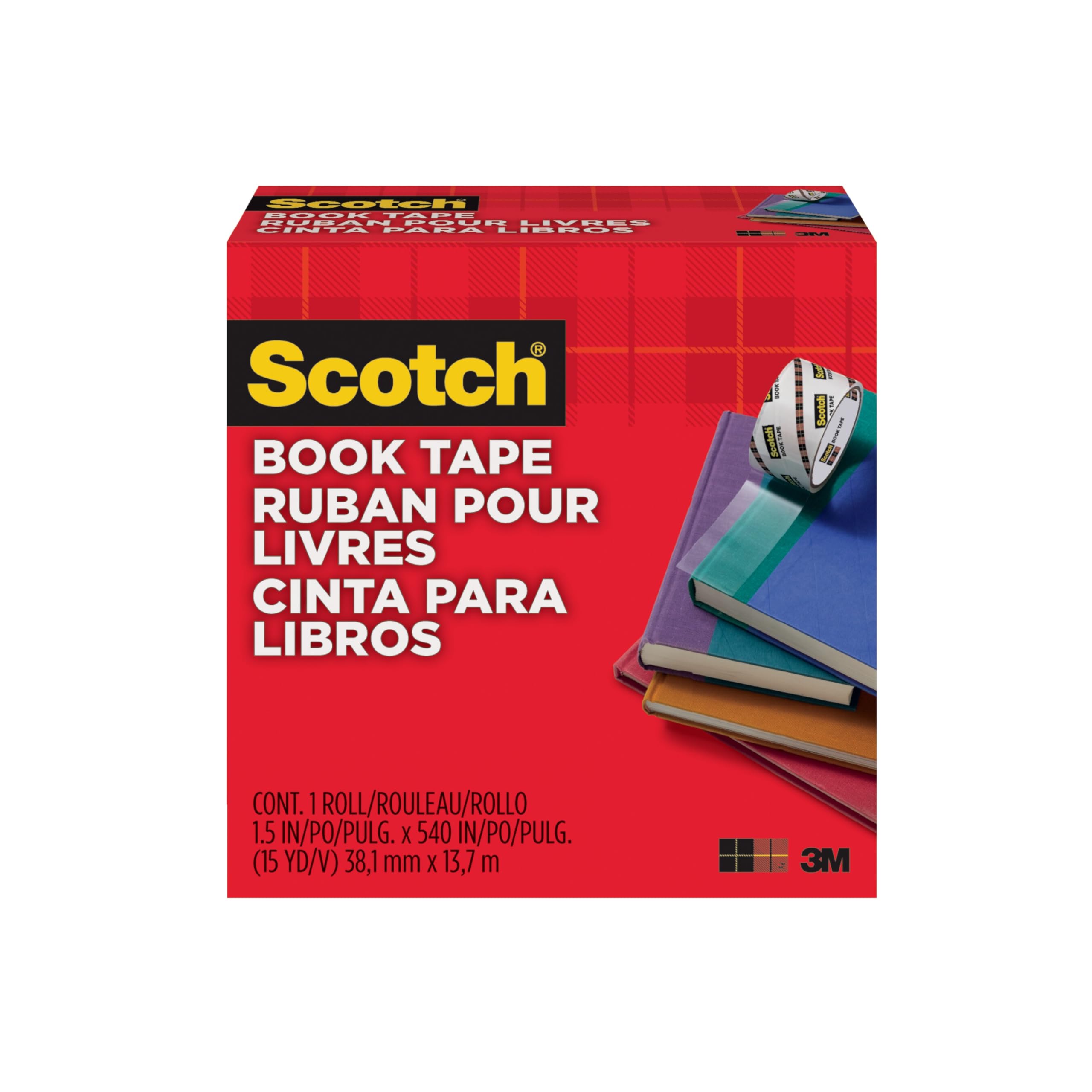 Scotch Book Tape, 1.5 in x 540 in, 1 Roll/Pack, Excellent for Repairing, Reinforcing Protecting, and Covering (845-150)