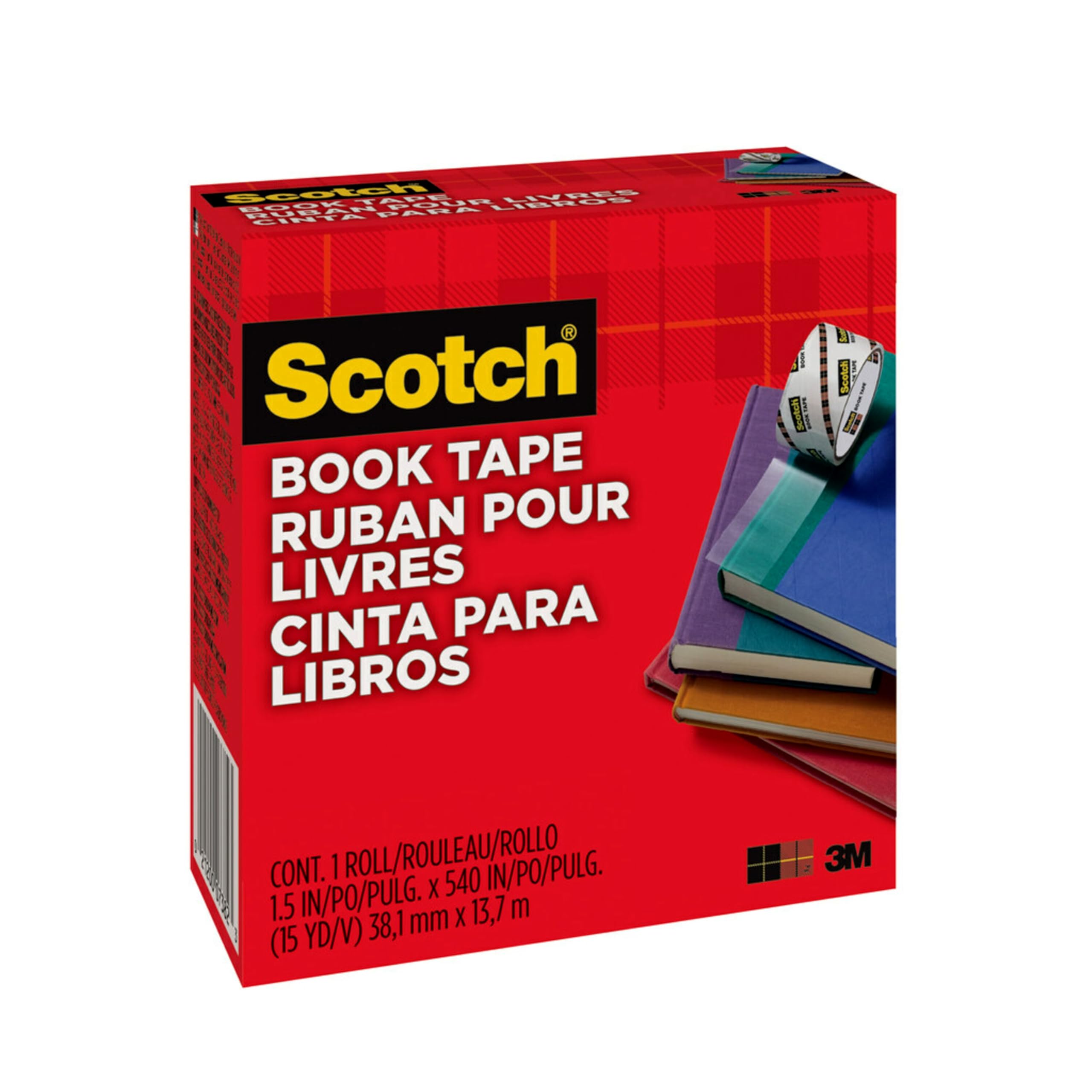Scotch Book Tape, 1.5 in x 540 in, 1 Roll/Pack, Excellent for Repairing, Reinforcing Protecting, and Covering (845-150)