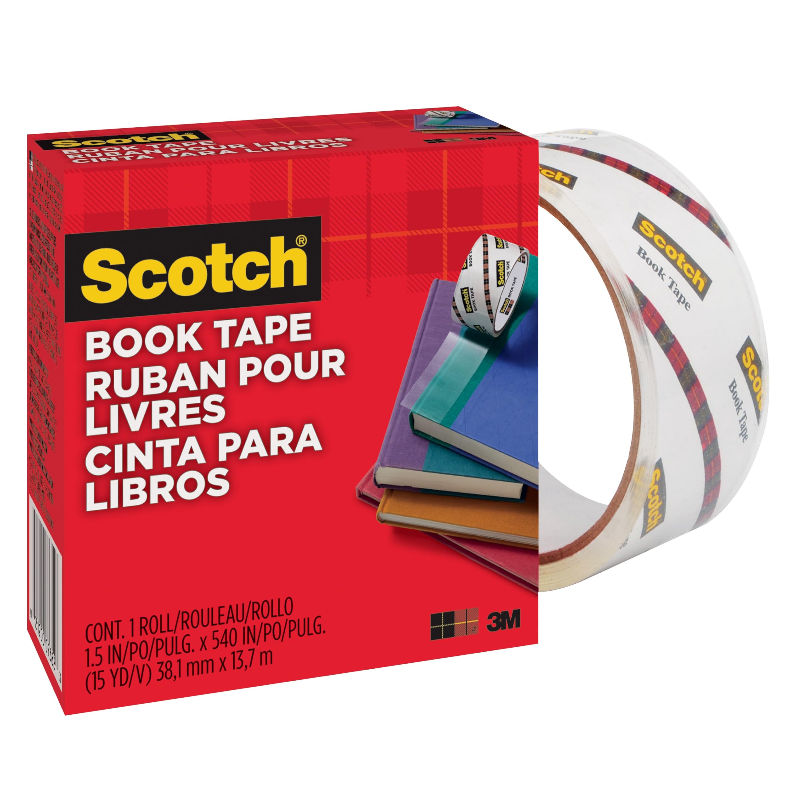 Scotch Book Tape, 1.5 in x 540 in, 1 Roll/Pack, Excellent for Repairing, Reinforcing Protecting, and Covering (845-150)