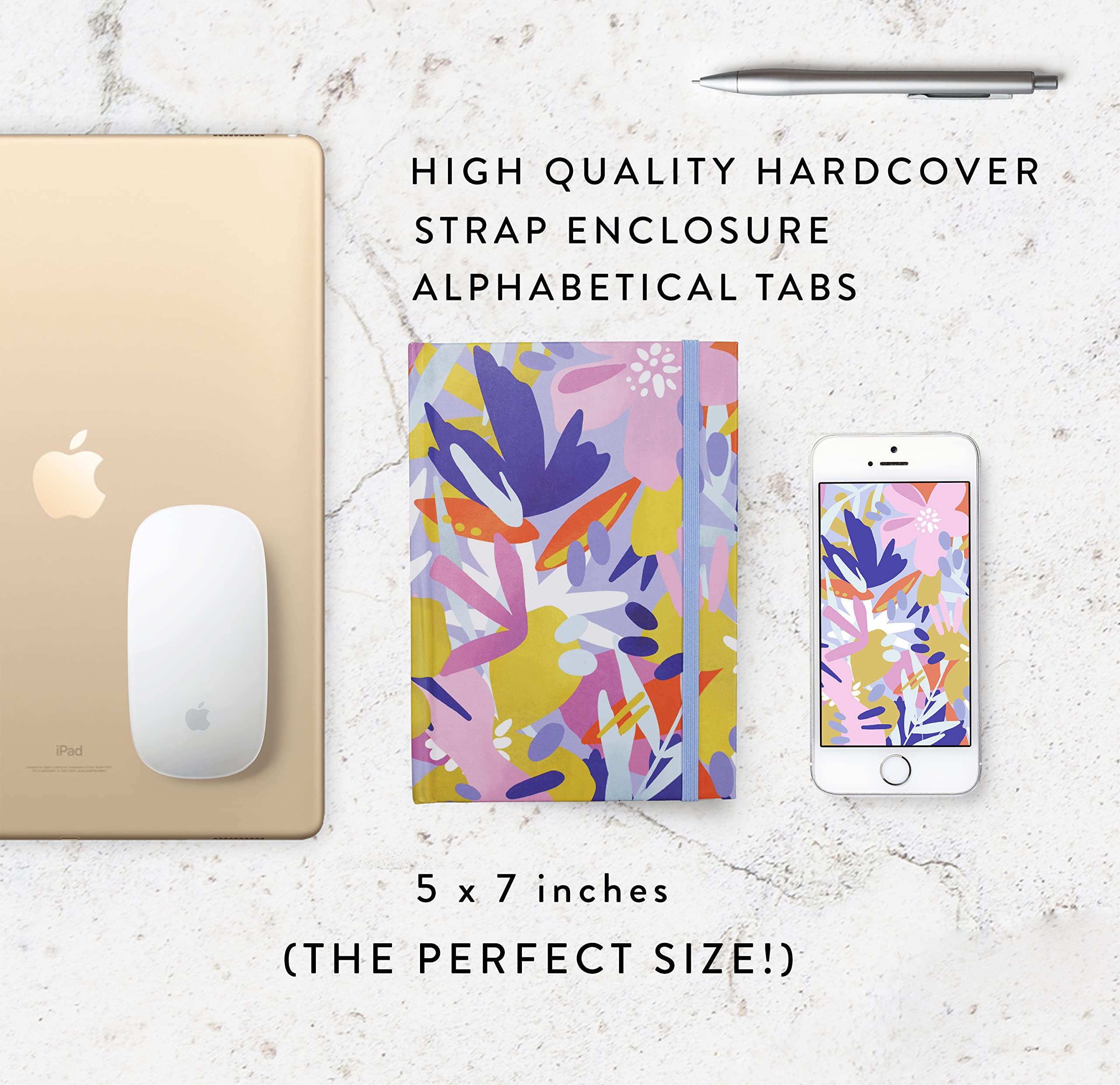 Password Book with Alphabetical Tabs - Hardcover Abstract Florals - 5 x 7 inches - Beautiful Password Organizer - Password Keeper Book for Internet Details - Internet password book