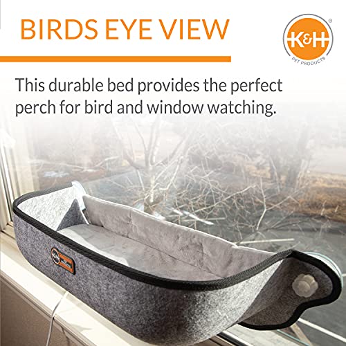 K&H PET PRODUCTS EZ Mount Thermo-Kitty Sill Heated Window Cat Bed, Heated Cat Hammock for Large Cats Extra-Deep Cat Perch Gray 27" X 10" X 11"