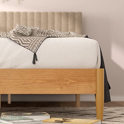 ZINUS Amelia Wood Platform Bed Frame with Upholstered Headboard / Solid Wood Bed / No Box Spring Needed / Easy Assembly, Queen