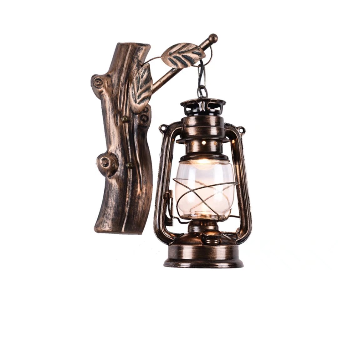 Lanterne Wall Sconce Retro Nostalgic Iron Personality Creative Light Metal Base Glass Lampshade Wall Lamp