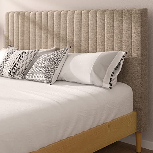 ZINUS Amelia Wood Platform Bed Frame with Upholstered Headboard / Solid Wood Bed / No Box Spring Needed / Easy Assembly, Queen