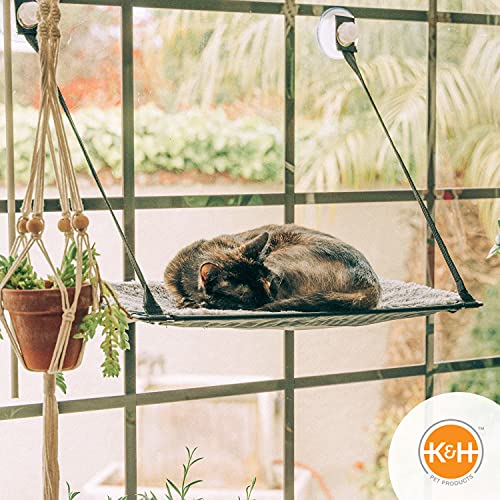 K&H Pet Products EZ Mount Window Sill Cat Bed, Cat Window Hammock, Sturdy Cat Window Perch for Large Cats, Cat Window Bed Cat Furniture, Cat Hammock for Window Cat Perch Cat Shelf - Single Level Gray