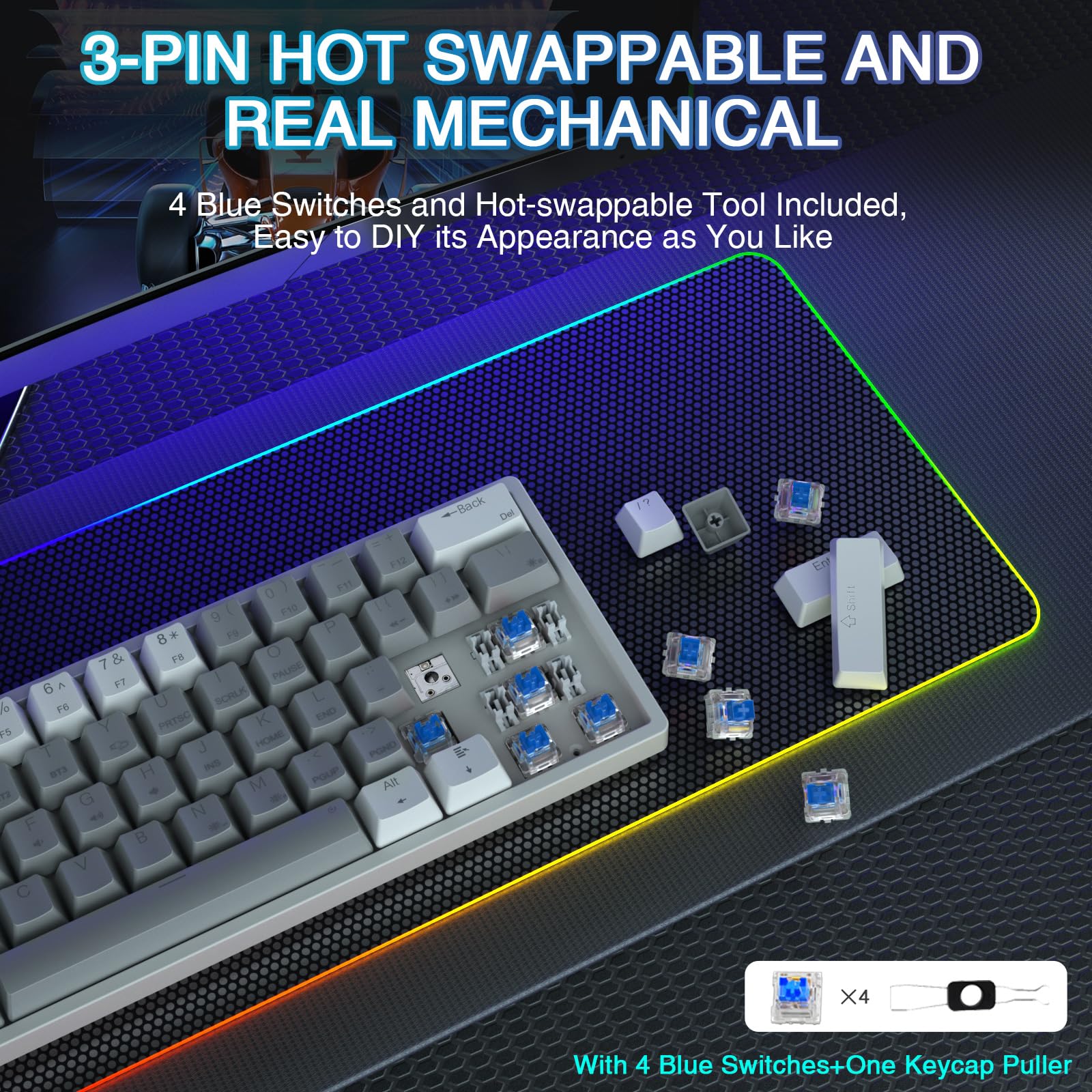 AULA 60 Percent Wired Mechanical Gaming Keyboard, 29 RGB Backlit Custom Hot Swappable Keyboard, Blue Switch 60% Mini Small Compact Keyboard for PC/Mac/Laptop/Wins ββ (Wired Version)