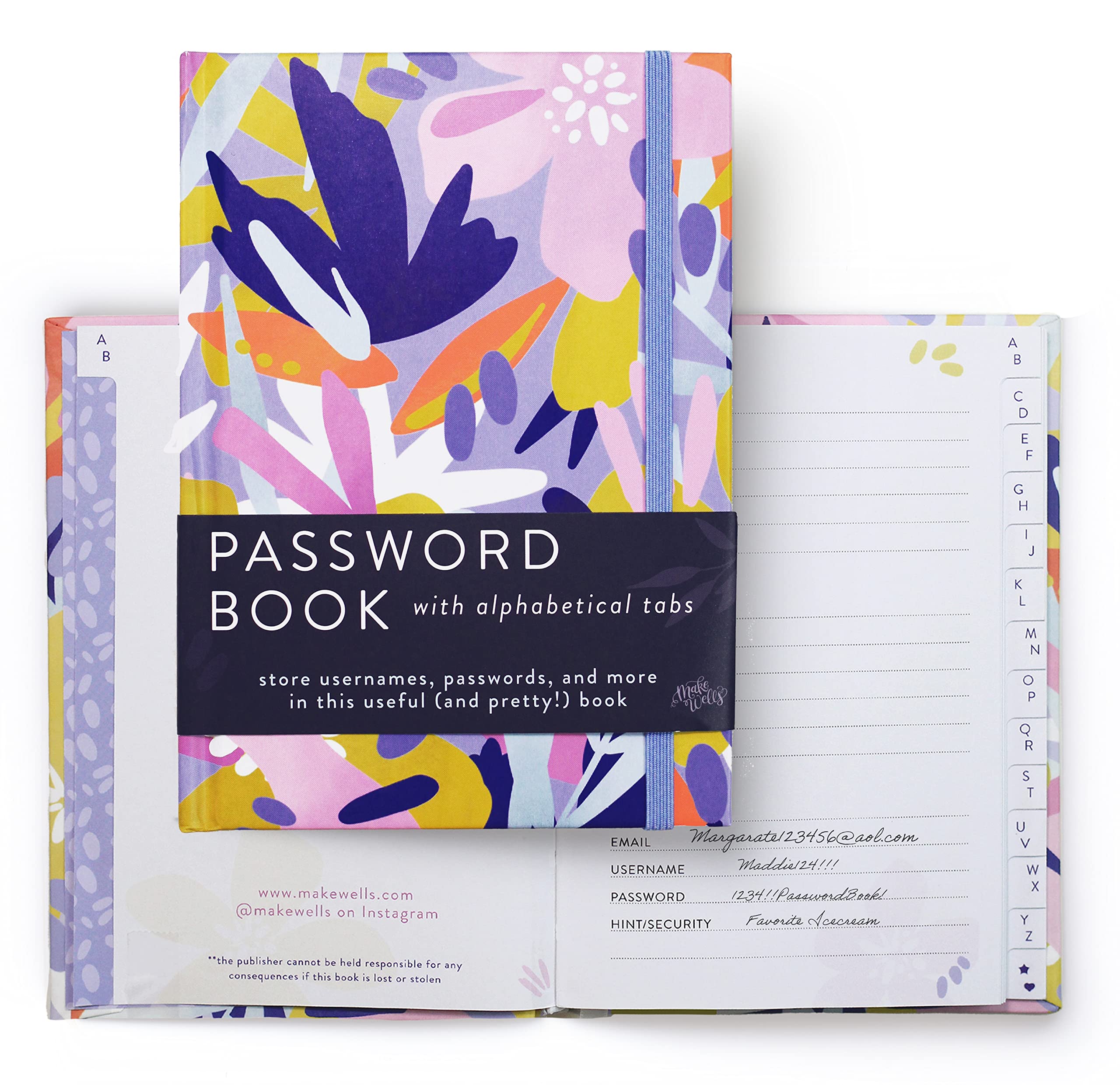 Password Book with Alphabetical Tabs - Hardcover Abstract Florals - 5 x 7 inches - Beautiful Password Organizer - Password Keeper Book for Internet Details - Internet password book