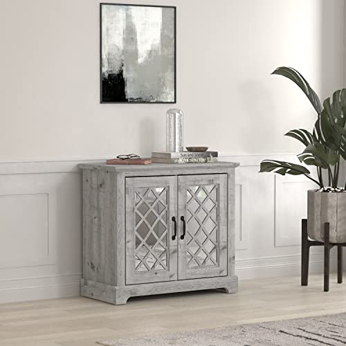 Galano Millicent 2 Door Storage Accent Cabinet - Modern Buffet with 2 Mirror Doors 2 Tier - Organizers and Storage β Console for Entryway - Hallway or Living Room - (Mexican Grey)