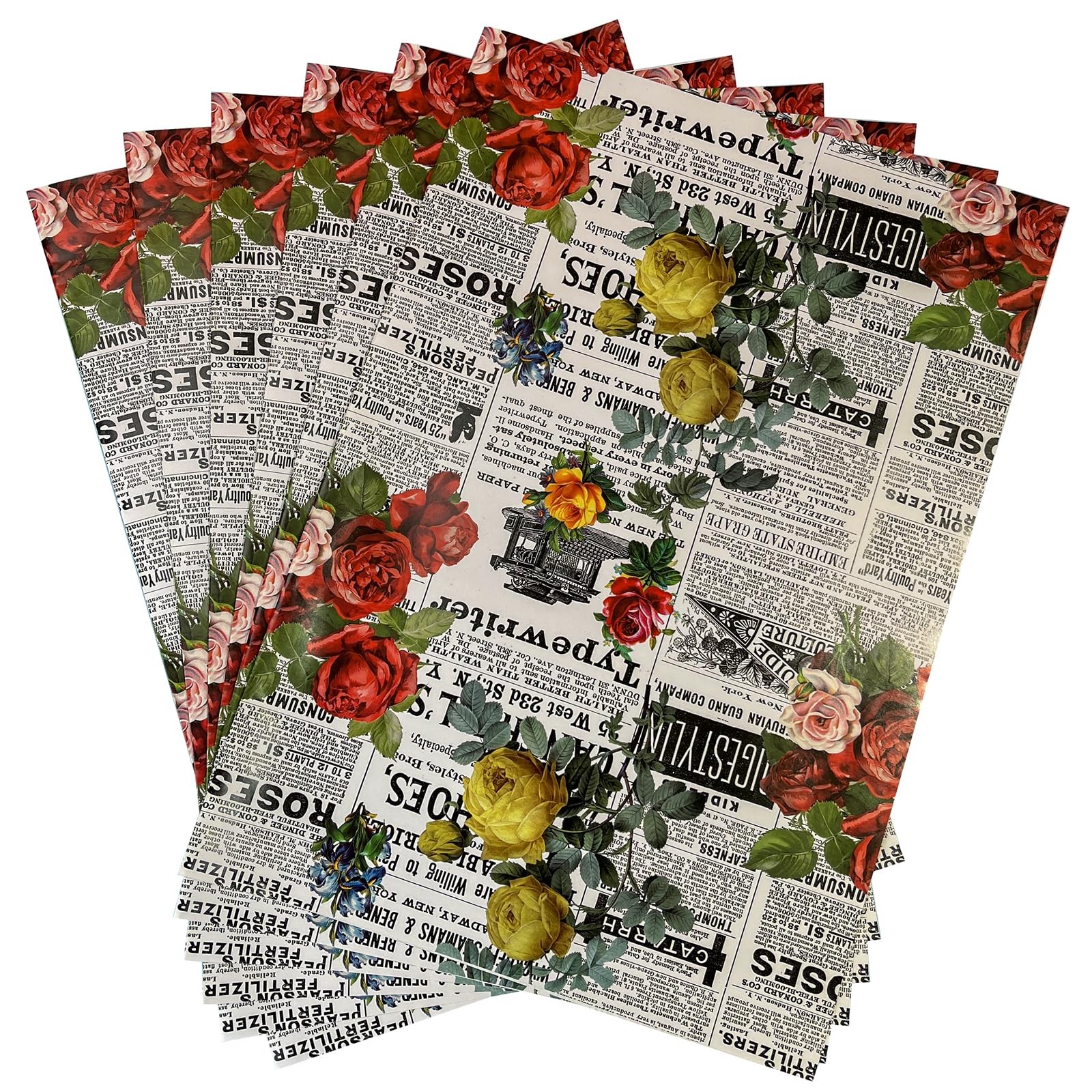 Dtiafu Vintage Newspaper Wrapping Paper Retro Floral Gift Wrap Paper - Rustic Wrapping Paper for Christmas Wedding Holiday - 20 x 28 Inch Per Sheet (6 Sheet)