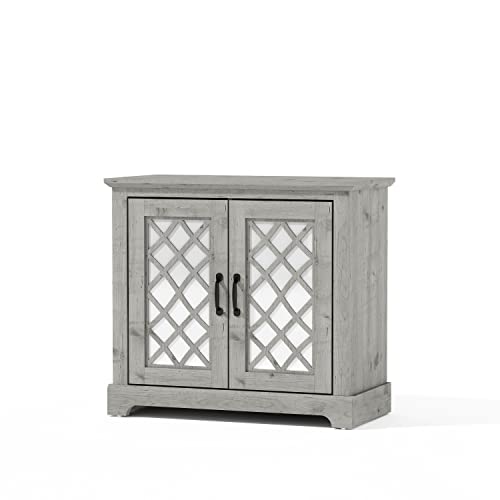 Galano Millicent 2 Door Storage Accent Cabinet - Modern Buffet with 2 Mirror Doors 2 Tier - Organizers and Storage β Console for Entryway - Hallway or Living Room - (Mexican Grey)