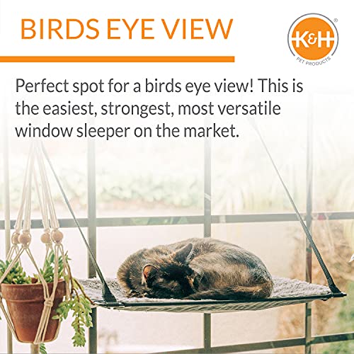 K&H Pet Products EZ Mount Window Sill Cat Bed, Cat Window Hammock, Sturdy Cat Window Perch for Large Cats, Cat Window Bed Cat Furniture, Cat Hammock for Window Cat Perch Cat Shelf - Single Level Gray