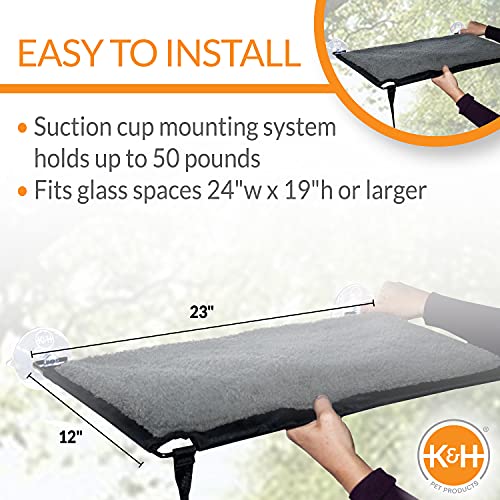 K&H Pet Products EZ Mount Window Sill Cat Bed, Cat Window Hammock, Sturdy Cat Window Perch for Large Cats, Cat Window Bed Cat Furniture, Cat Hammock for Window Cat Perch Cat Shelf - Single Level Gray