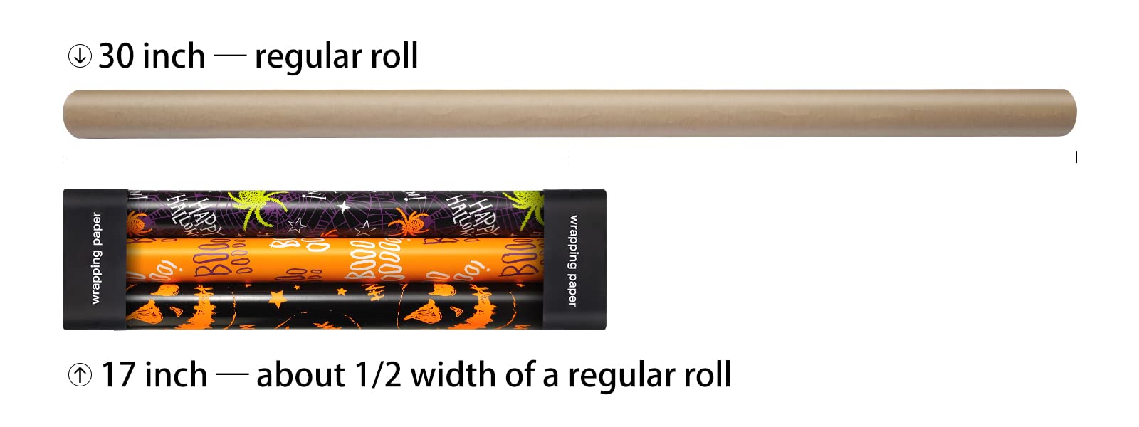 LDGOOAEL Wrapping Paper Roll with Cut Lines on Reverse - Mini Roll(17" X 120" Per Roll) - Purple Spider, Orange bat for Halloween, Birthday, Wedding, Baby Shower,Bridal Showers