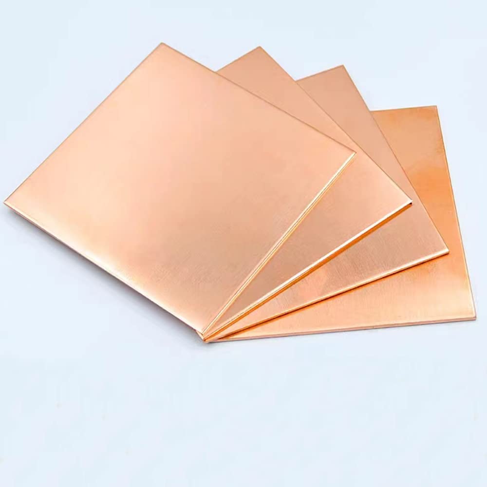 LSVERDE 4 Pcs 99.9% Pure Copper Sheet Metal, 6" x 6", 28 Gauge(0.3mm) Thickness, Double Sided Film Attached Copper Sheets Plates for Crafting, Modelers, Jewelry, Repairs, Electrical