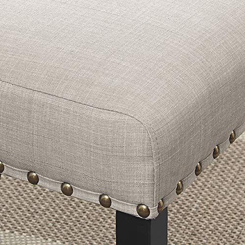 Roundhill Furniture Biony Tan Fabric Dining Chairs with Nailhead Trim, Set of 2