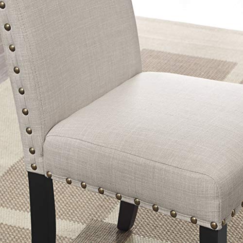 Roundhill Furniture Biony Tan Fabric Dining Chairs with Nailhead Trim, Set of 2