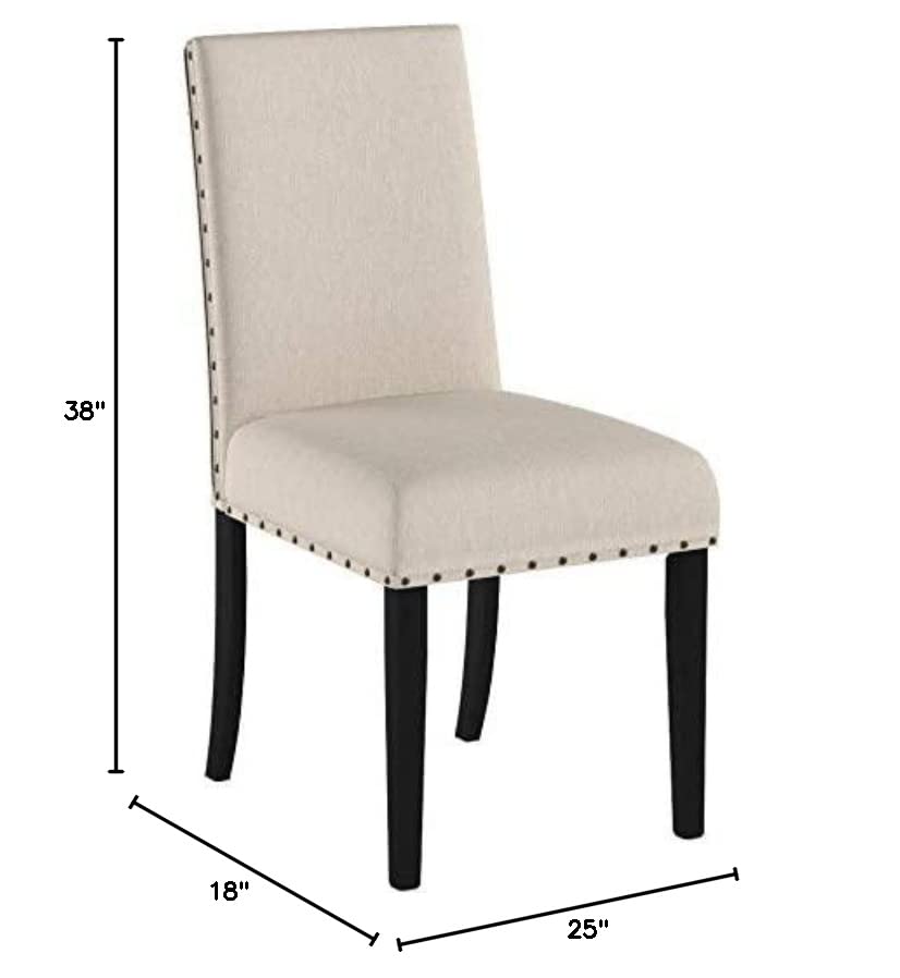 Roundhill Furniture Biony Tan Fabric Dining Chairs with Nailhead Trim, Set of 2