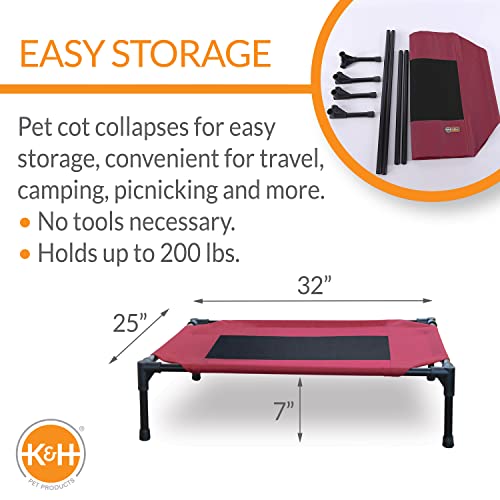 K&H PET PRODUCTS Elevated Cooling Outdoor Dog Bed Portable Raised Dog Cot Red/Black Medium 25 X 32 X 7 Inches