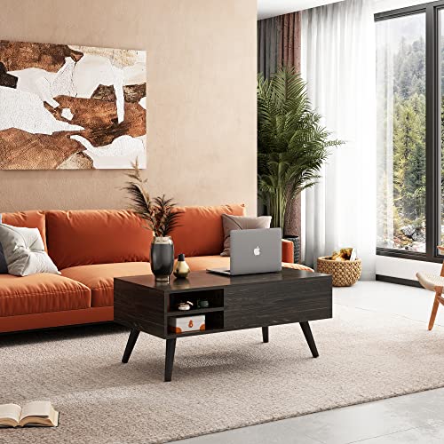 WLIVE Wood Lift Top Coffee Table with Hidden Compartment and Adjustable Storage Shelf, Lift Tabletop Dining Table for Home Living Room, Office, Charcoal Black
