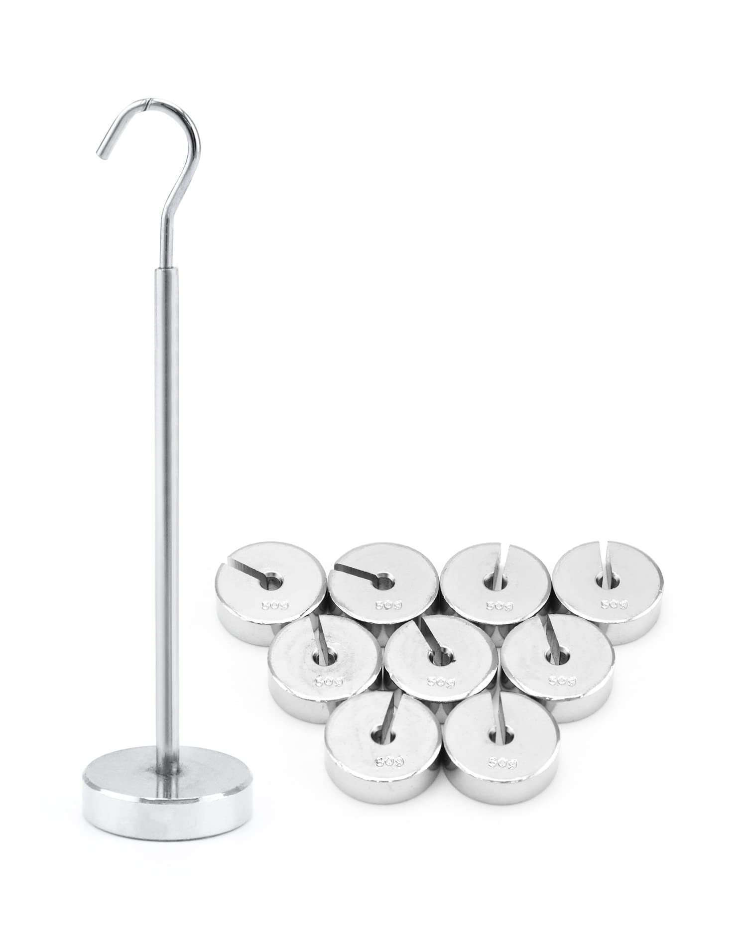 QWORK Slotted Weight Set, 9 Pcs Slotted Mass Set with Hangers - 9 Weights (50g) - 500g