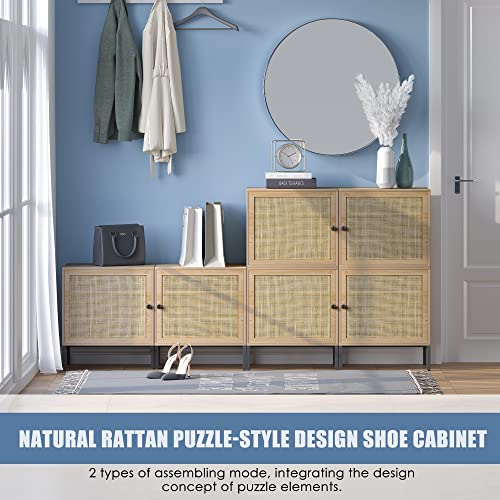 Brafab Free Standing Shoe Rack, Rattan Shoe Storage Cabinet with 2 Combinations of Shape, Multifunctional Slim Entryway Shoe Organizer with Adjustable Shelve for Entryway, Hallway, Window (Natural)